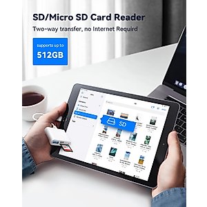 SD Card Reader for iPhone iPad, 4 in 1 Micro SD/SD Card Reader to iPhone Adapter, SD Card Viewer with TF/SD Dual Slot, Portable Camera Memory Card Reader for iPhone with Charging Port, Plug and Play