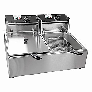 PartyHut 12 Liter/12.6 Quart Dual-tank Commercial Deep Fryer Machine, Double Basins Large Capacity Stainless Steel Countertop Fryer, 110v Double Two Tank Design for Small Business and Events