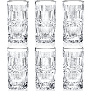 Coloch 6 Pack 13 Oz Romantic Water Glasses, Carved Drinking Glasses Tumbler Heavy Duty Highball Glasses Vintage Glassware Set for Beer, Milk, Beverages, Home, Bar, Restaurant