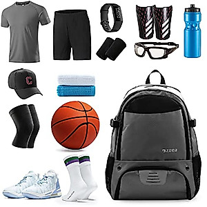 ZOEA Large Basketball Bag - Backpack for Basketball, Soccer & Volleyball Football Gym Includes Shoe & Ball & Laptop Compartment (Grey)