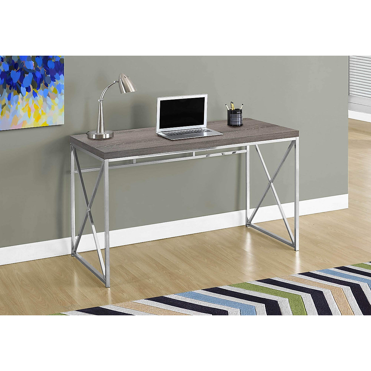 Monarch Specialties I 7204 Computer Desk, Home Office, Laptop, Work, Metal, Laminate, Brown, Chrome, Contemporary, Modern