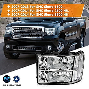 LBRST Headlight Assembly for GMC Sierra 1500 2007-2013 for GMC Sierra 2500 HD 2007-2014 for GMC Sierra 3500 HD 2007-2014 Chrome Housing Clear Reflector Driver and Passenger Side Headlamp 22853029