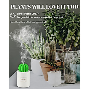 ONUEMP Cactus Humidifiers with Night Light, Mini Cool Mist Humidifier 280ml USB Portable Air Diffuser, Auto Shut-off, Gift for Christmas, Valentines, for Bedroom, Baby, Travel, Desktop, Home, Office