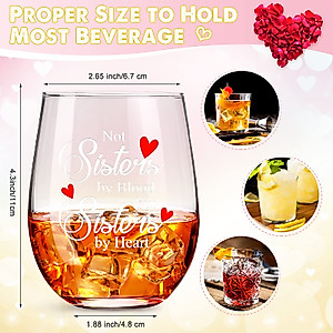 Set of 8 Sister Friends Gifts Not Sisters by Blood But Sisters by Heart 15 oz Funny Stemless Wine Glasses Friendship Keychain Birthday Christmas Gift for Sisters in Law Friends Women Girls Female