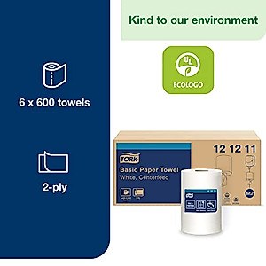 Tork Centerfeed Wall Mounted Dispenser White - M2 + Refill - Soft Centerfeed Hand Towel, Recycled, 6 x 600 Towels