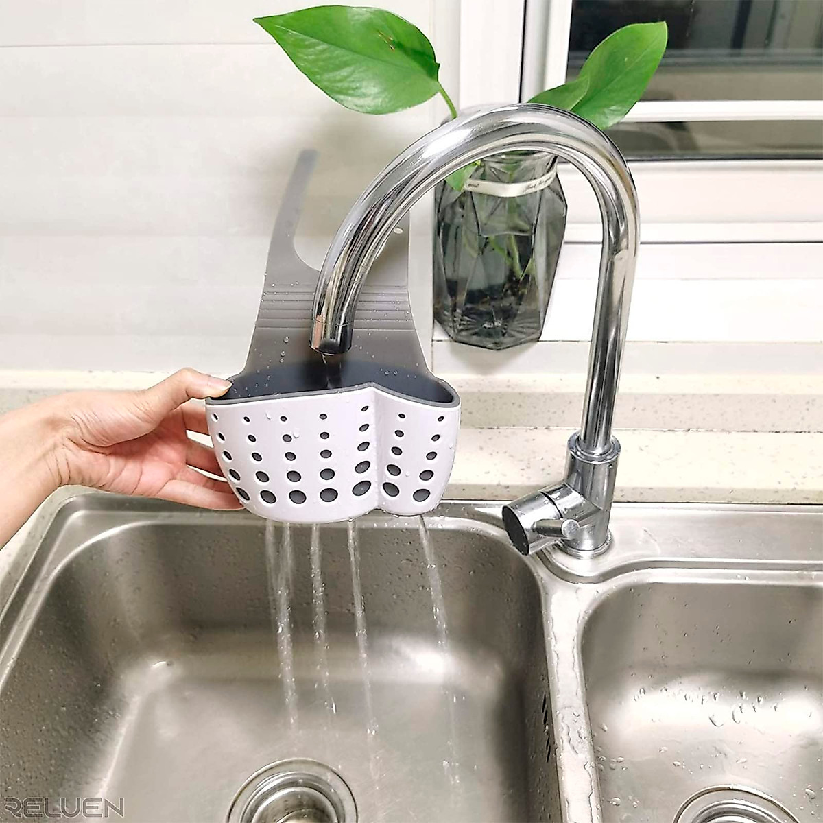 Sink Caddy Sponge Holder with Strap - Adjustable Sink Caddy Silicone Sponge Holder Sink Caddy for Drying Silicone Kitchen Sink Sponge Holder - Suction Cup Sink Caddy Kitchen Sponge Holder
