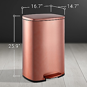 happimess HPM1006D Connor Rectangular Trash Can with Soft-Close Lid and Free Mini Trash Can, Modern Fingerprint Proof for Home, Kitchen, Office, Large:12.98 Gallon Small:1.3 Gallon, Rose Gold