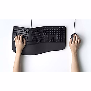 Microsoft Ergonomic Desktop - Black - Wired, Comfortable, Ergonomic Keyboard and Mouse Combo, with Cushioned Wrist and Palm Support. Split Keyboard. Dedicated Office Key.