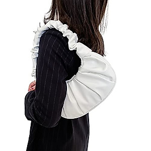 WDIRARA Women's Ruched Bag PU Leather Shoulder Handbag Bag Mini Purse White one-size