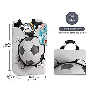 Collapsible Laundry Basket 3D Soccer Ball Laundry Hamper Large Cloth Hamper Laundry Organizer Holder with Handle