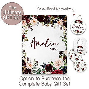 Girls Love A Monogram - Maroon and Navy Floral Baby Blankets for Girls - Custom Baby Blankets for Girls