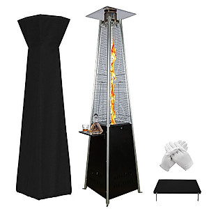 Pyramid Patio Heater, 48,000 BTU Outdoor Heaters for Patio Propane with Detachable Table, Detachable Wheels, Protective Cover for Outdoor Terrace Garden Poolside(Black)