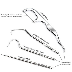 Toothpicks Pocket Set, Dental Floss Picks Kit Reusable, Stainless Steel Teeth Cleaning Tools, Tooth Picker Oral Hygiene Travel (2 Set)