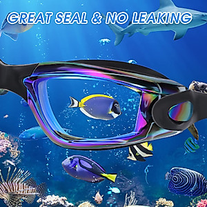 Macarrie 5 Pairs Swimming Goggles Adult Anti Fog Pool Goggles Kids No Leaking Swim Glasses with Ear Plugs Nose Clip(Plain Color)