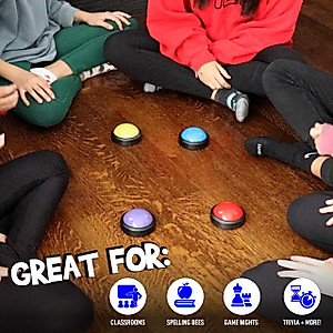 Teacher's Choice 4 Pack Game Buzzers with Unique Loud Sounds for Each Buzzer | Great for Trivia Games, Family Feud, Jeopardy, Competition, Spelling Bees and more