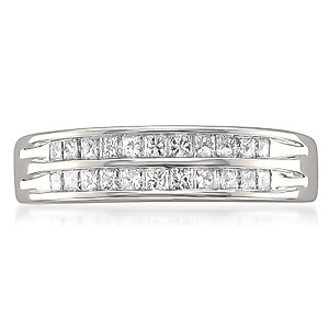 Beyond Brilliance 1/2 Carat Diamond, Channel-Set 14K White Gold Princess Cut Diamond Double Row Bridal Wedding Band Ring (I-J, I1-I2)