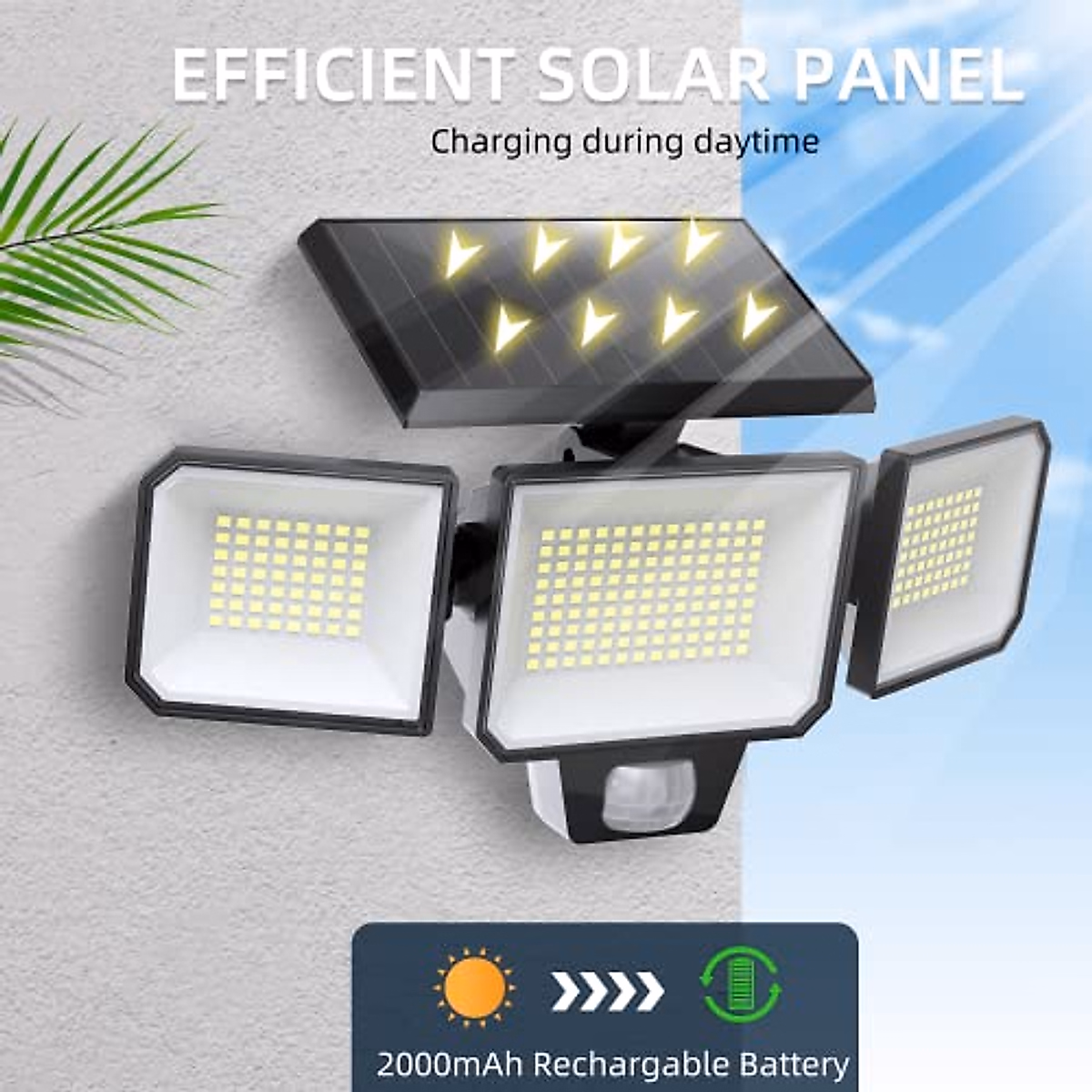 Solar Outdoor Lights, 229 LED 2500LM Super Brightness Motion Sensor Security Light with Remote Control, 3 Lighting Modes 270° Wide Angle, Adjustable 3 Heads, IP65 Waterproof Wall Light, 2 Pack