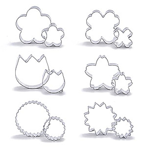 Flowers Cookie Cutter Set -12 Pieces - Plum Blossoms, Clover, Tulip, Cherry Blossoms, Sawtooth Circle, Sunflower Biscuit Fondant Cutters Stainless Steel