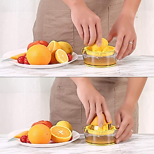 Kasmoire Citrus Lemon Orange Juicer, Manual Hand Squeezer with Built-in Measuring Cup and Strainer, 8OZ, Yellow