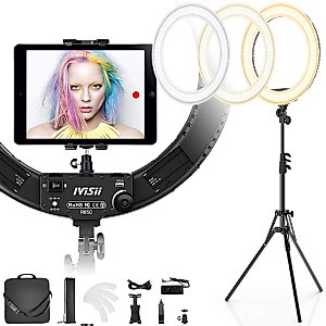 IVISII 19 inch Ring Light with Stand and Phone Holder,60W Bi-Color or for Live Stream/Makeup/YouTube Video/TikTok/Zoom/Photography Black