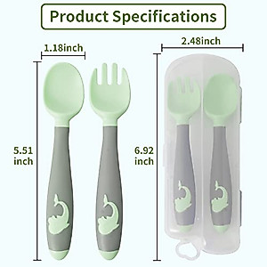 Baby Utensils Spoons Forks Sets with Travel Safe Case, Easy Grip Heat Resistant Bendable BPA Free Toddler Feeding Training Utensils Sets (2Pack,Green)