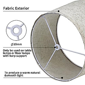 PORRUNNY Lamp Shades Set of 2 Drum Lamp Shades for Table Lamps and Floor Lamps with 2 PCS 7 inch Harp, Medium Fabric Lampshades, Beige Lampshades Natural Linen Hand Crafted (10 x 12 x 8inch)