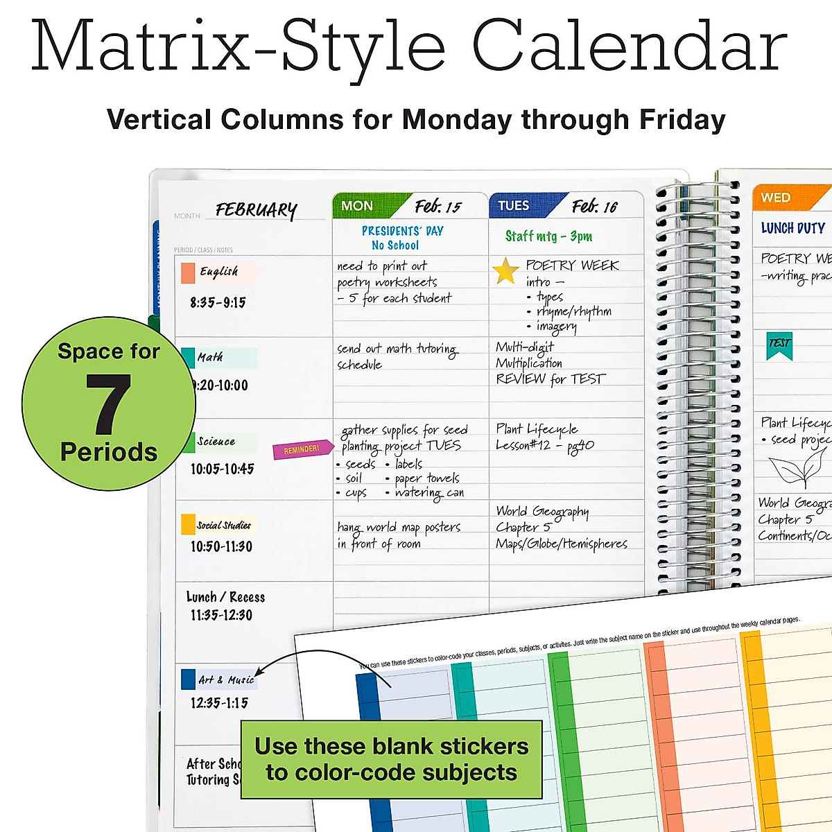 Elan Publishing Company Deluxe Undated Teacher Planner: 8.5x11 Includes 7 Periods, Page Tabs, Bookmark, Planning Stickers, Pocket Folder Daily Weekly Monthly Planner Yearly Agenda (Dark Blue Marble)
