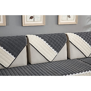 vctops Soft Corduroy Sofa Couch Cover, Plaid Sectional Couch Covers, Non-Slip Sofa Slipcover for Dogs Cats Kids(Dark Grey,36"x63")