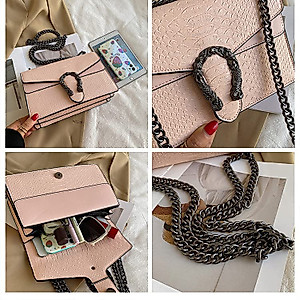 GLOD JORLEE Trendy Chain Crossbody Bags for Women - Luxury Snake-Printed Shoulder Satchel Bag Evening Clutch Purse Handbags (001-pink)