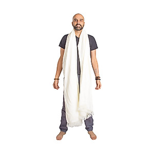Om Shanti Crafts Meditation Shawl or Meditation Blanket, Shawl/Wrap, Oversize Scarf/Stole. Large. Unisex. (White)