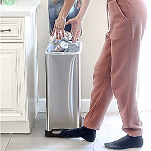 Home Zone Living 12 Gallon Slim Kitchen Trash Can, Stainless Steel, Step Pedal, 45 Liter