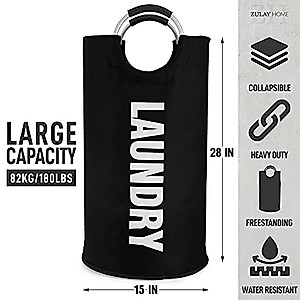 Zulay Home 82L Large Heavy Duty Laundry Basket Collapsible - Non-Slip Padded Laundry Bag With Handles - Waterproof Collapsible Laundry Baskets & Laundry Hampers For Bedroom, Dorm, Travel (Black)
