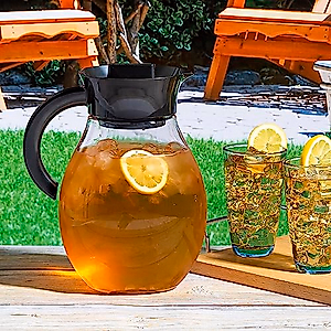 Primula The Big Iced Tea Maker and Infuser, Plastic Beverage Pitcher with Leak Proof, Airtight Lid, Fine Mesh Reusable Filter, Made without BPA, Dishwasher Safe, Black