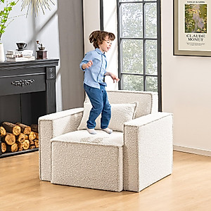 ELUCHANG Oversized Accent Chair,Modern Boucle Sofa Chair with Strong Wood Frame,High Supportive & Soft Sponges,Comfy Upholstered Armchair Reading Chairs for Living Room Apartment Small Spaces White