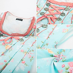 Women's German Oktoberfest Costumes 3 Pcs Bavarian Dirndl Dress Pink and Blue M