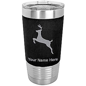 LaserGram 20oz Vacuum Insulated Tumbler Mug, Deer, Personalized Engraving Included (Faux Leather, Black)