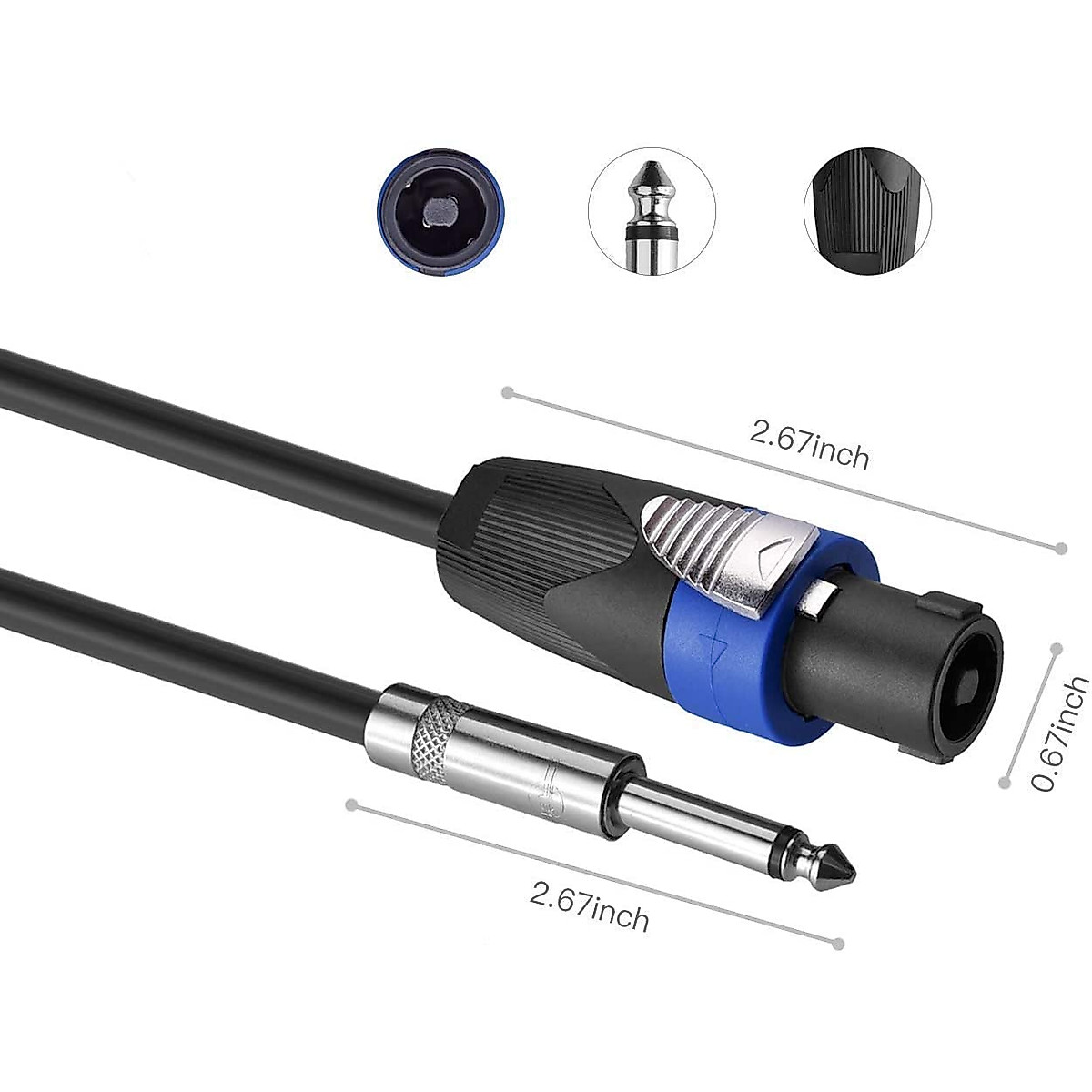 Yoico Pro 6 Feet Speakon to 1/4 Speaker Cable - 6 ft 12 Gauge Speakon to 1/4 Male Inch Audio Amplifier Connection Heavy Duty Cord - Single