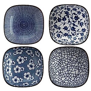 YXWXY Ceramic Snack Plate 4 Pcs Blue Style D Dessert Salad Plates 4.3Inch Ceramic Dishes Japanese Bowl Sushi Sauce Seasoning Dishes Dipping Bowls For Condiment Sushi Ketchup Bbq Party