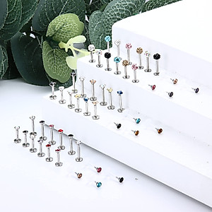 Suprsparkle 24 Pcs 16G Hypoallergenic Stainless Steel Lip Monroe Medusa Labret Jewelry With 3mm Cubic Zirconia For Women Men Forward Helix Earrings Cartilage Tragus Earrings Stud Piercing Jewelry8mm
