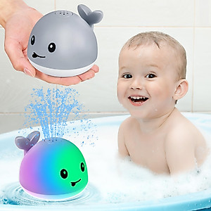 Gigilli Baby Whale Bath Toy, USB Rechargeable Bath Fountain Toy 6-12 12-18 Months, Light Up Bath Toys Sprinkler, Spray Water Pool Bathtub Toys for Toddlers 1-3 2-4 Infant Kid Baby 2 3 4 5 Shower Gifts