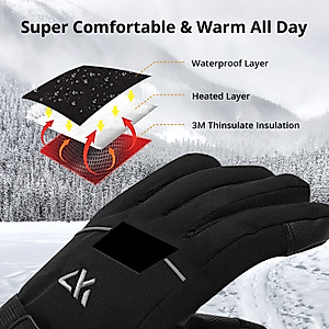 AKASO Heated Gloves for Men Women, Electric Heated Ski Gloves with 3 Heating Modes, Thermal Insulation Winter Hand Warmers with Rechargeable Battery-Overheating Protection- Best Gift, Black(L)