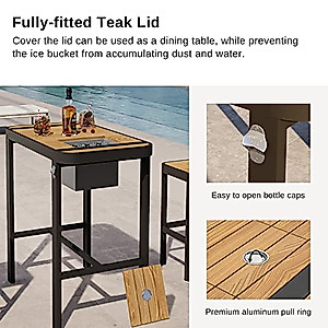 EAST OAK Signature 3-Piece Outdoor Bar Set, Patio Table with Teak Wood and Aluminum, Outdoor Patio Furniture for 2, Outdoor High Top Table and Chairs Set for Backyard, Garden and Pool, Dark Grey