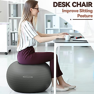 Signature Fitness Anti-Burst and Slip Resistant Exercise Ball Yoga Ball Fitness Ball Birthing Ball with Quick Pump, 2,000-Pound Capacity, Gray, 26-inch, L