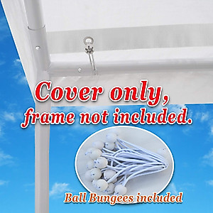Strong Camel 10 x 20-Feet Carport Replacement Canopy Cover for Tent Top Garage Shelter Cover w Ball Bungees Waterproof (Only Cover, Frame is not Included) (10' x 20' with Edge)