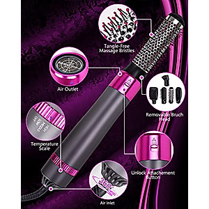 5 in 1 Hair Dryer Brush, Negative Ion Electric Hot Air Blow Dryer Brush Comb, Detachable and Interchangeable Hair Straightener Curly Hair Comb for All Hairstyle