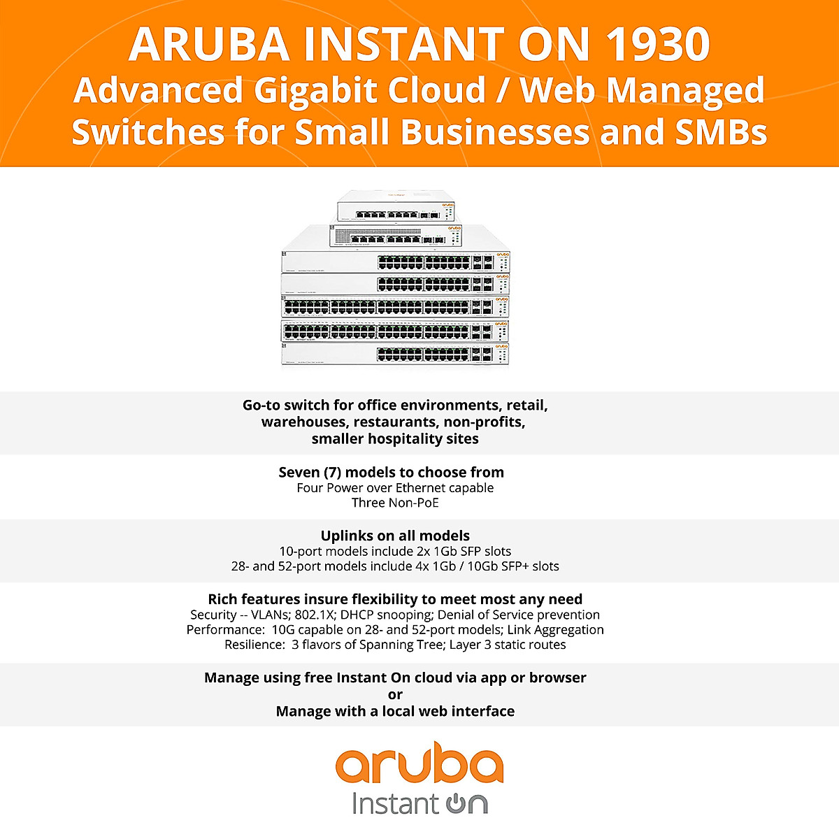 Aruba Instant On 1930 10-Port PoE Gb Ethernet 8xGE PoE (124W), 2X 1G SFP, L2+ Smart Switch UK Cord (JL681A#Acc)