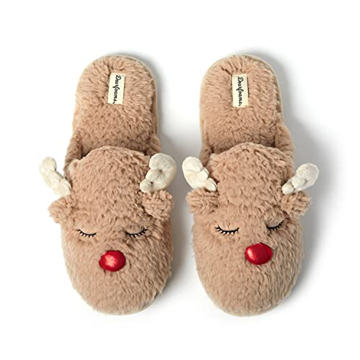 Dearfoams Unisex Women's Funny Ugly Christmas Sweater Turkey Holiday Scuff Slipper, Men's Reindeer, Large