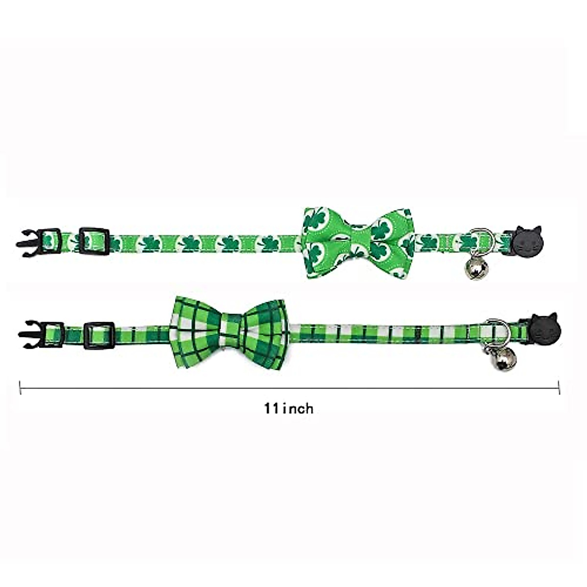 Bnibol 2-Pack Breakaway Cat Collars with Removable Double-Layer Bow Tie and Bell,for boy and Girl cat Safety Collars for Cats Suitable for Festivals and Daily. (St. Patrick's Day1)