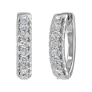 14K White Gold Natural Diamond Ladies Hoop Earrings (I1-I2 Clarity, 1/2 Carat)
