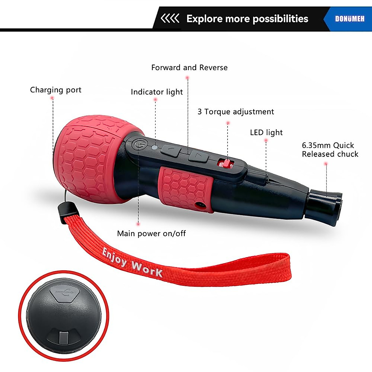 DONUMEH Cordless Electric Screwdriver 3.6V Power Tool Mini Drill Rechargeable Lithium Battery Torque adjustment Automatic And Manual Led Light Home Gadget Maintenance (RED)